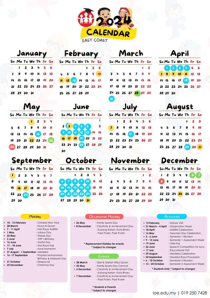 Academic Calendar 2024 - LOE Preschool by Little Ones Eduworld